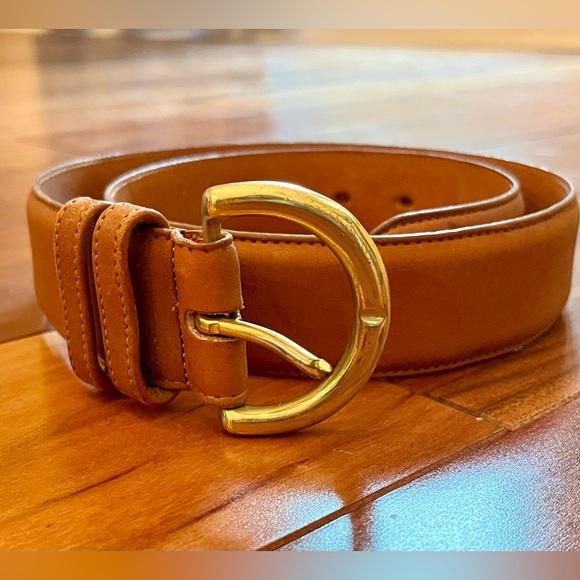 Coach | Accessories | Coach Tan Leather Belt With Brass Detail | Poshmark